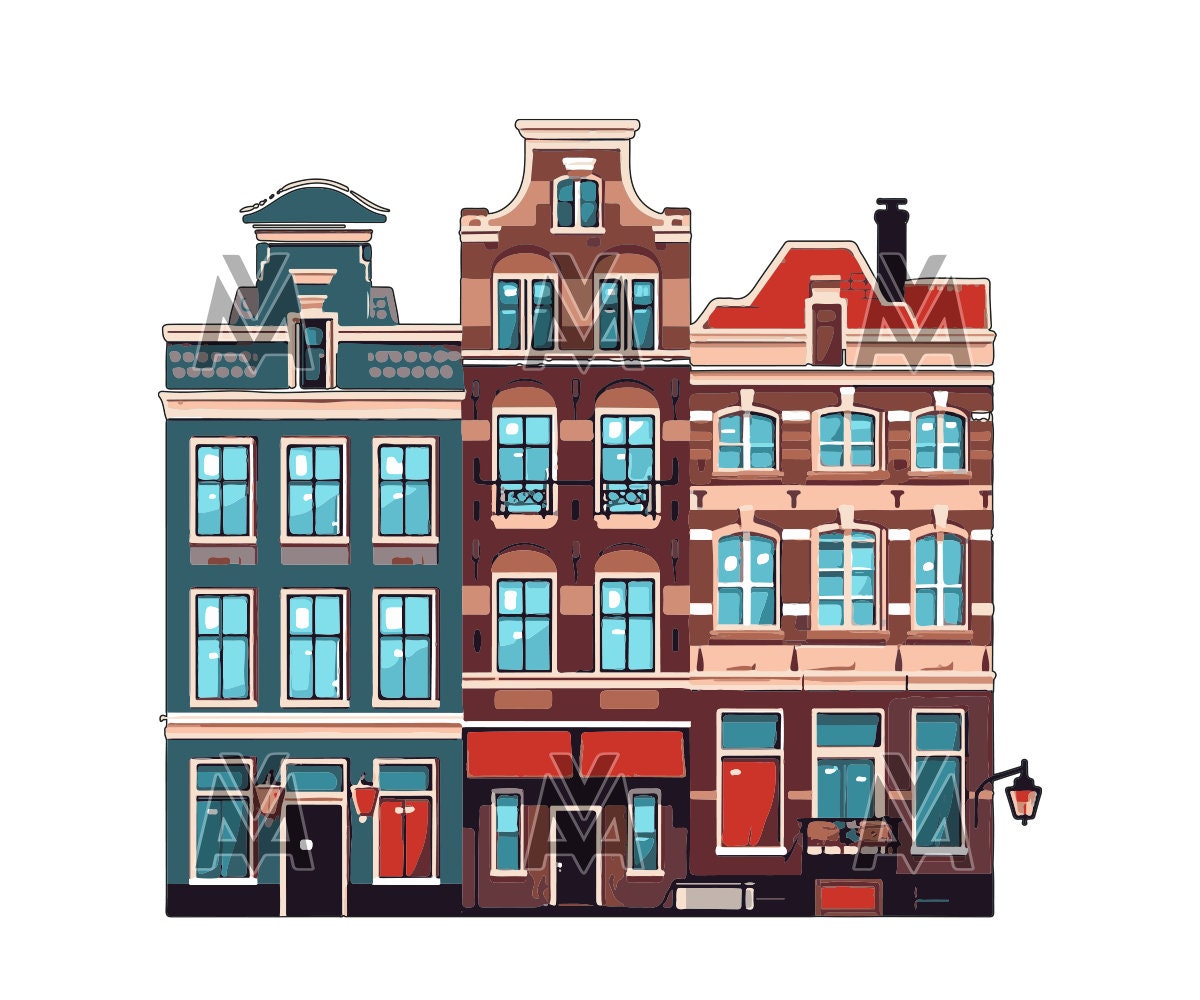 Amsterdam Canal Houses, Cartoon Style, SVG, PNG, Vector, Dutch ...