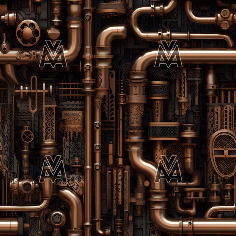 Metal Pipes Connectors Plumbing Copper Brass Steampunk Seamless Tiles ...