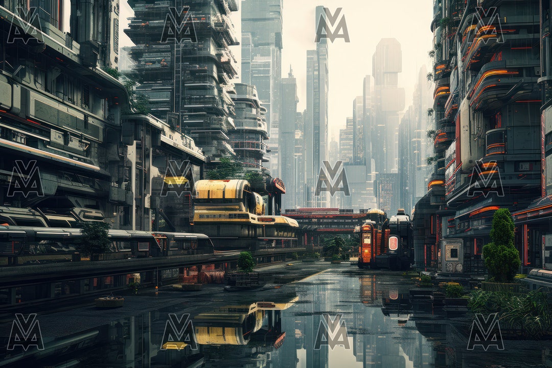 Retro Futuristic Poster, Futuristic City Wall Art, Cyberpunk Poster ...
