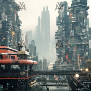 Retro Futuristic Poster, Futuristic City Wall Art, Cyberpunk Poster ...