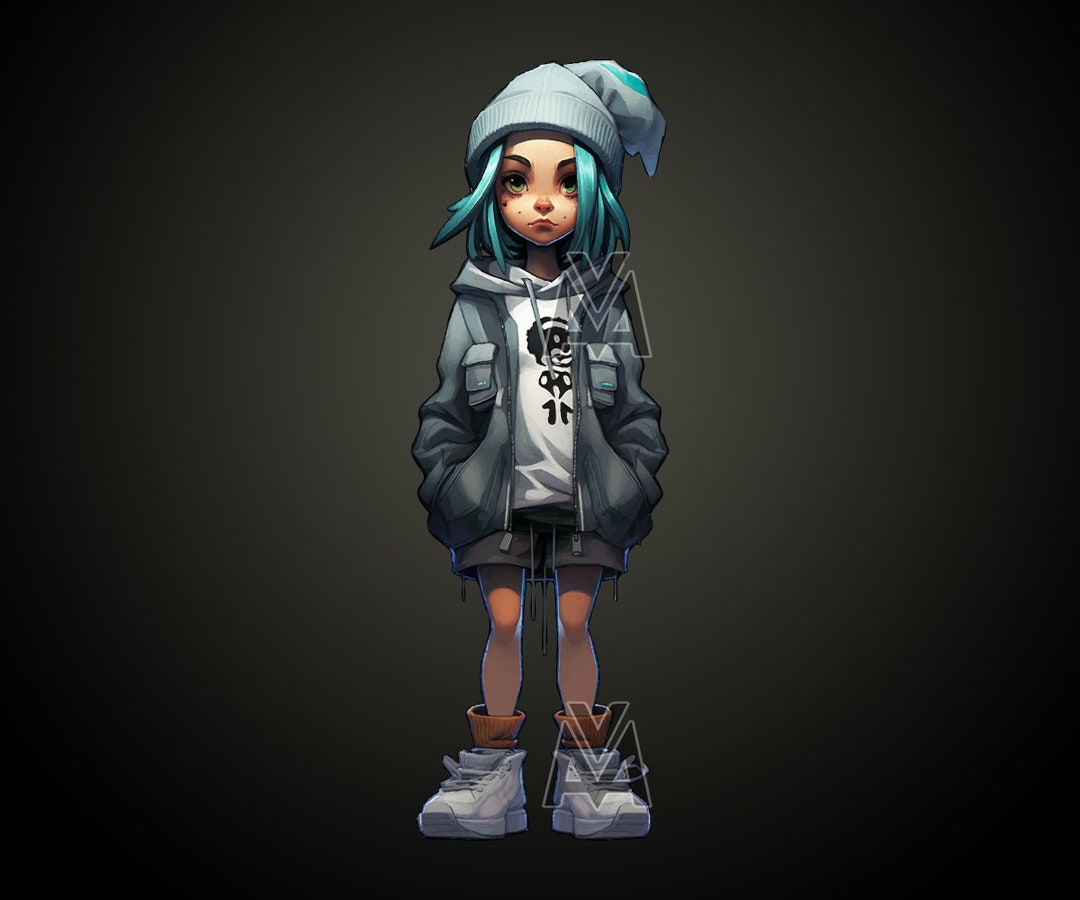 Urban Street Girl, Kid, Hoodie, Hoodlum, Hood, Cartoon, Cell-shading ...