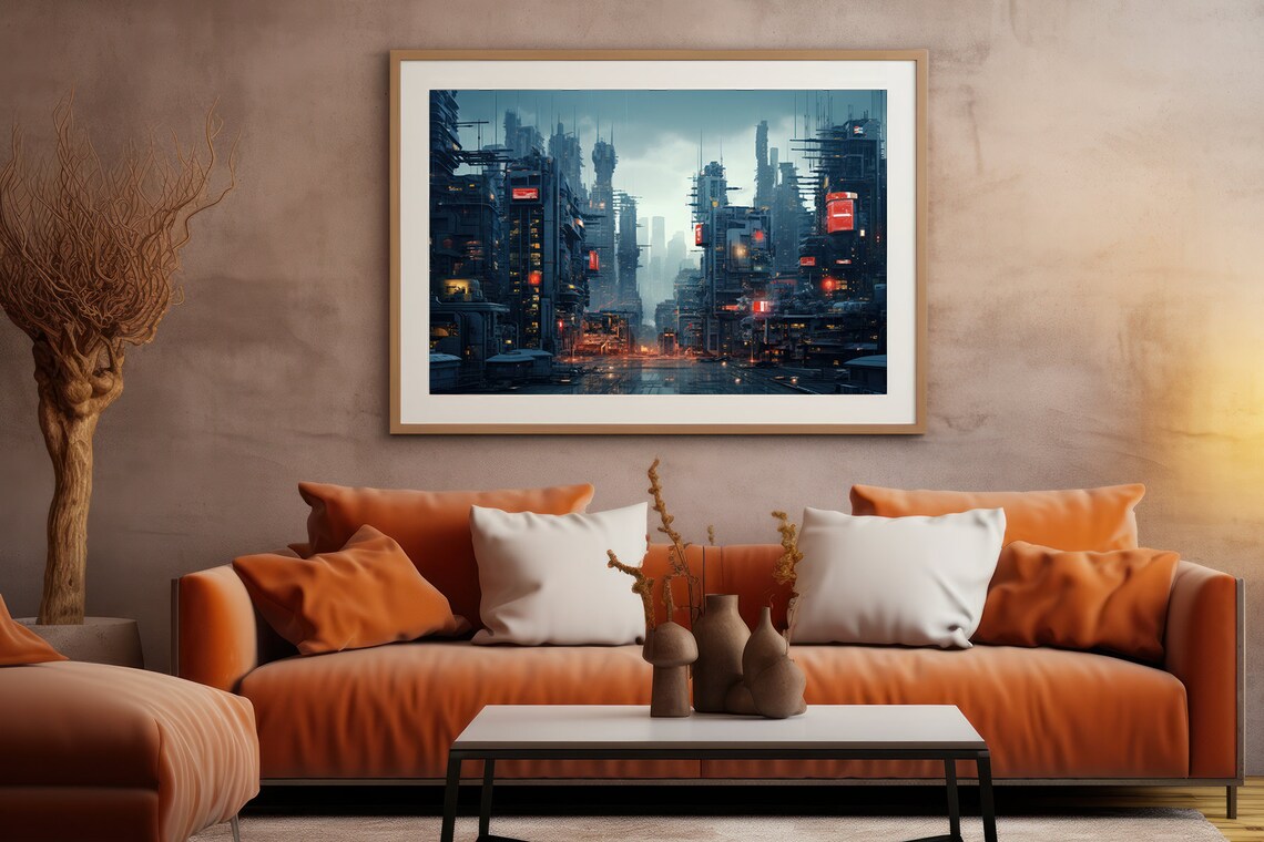 Retro Futuristic Poster, Futuristic City Wall Art, Cyberpunk Poster ...