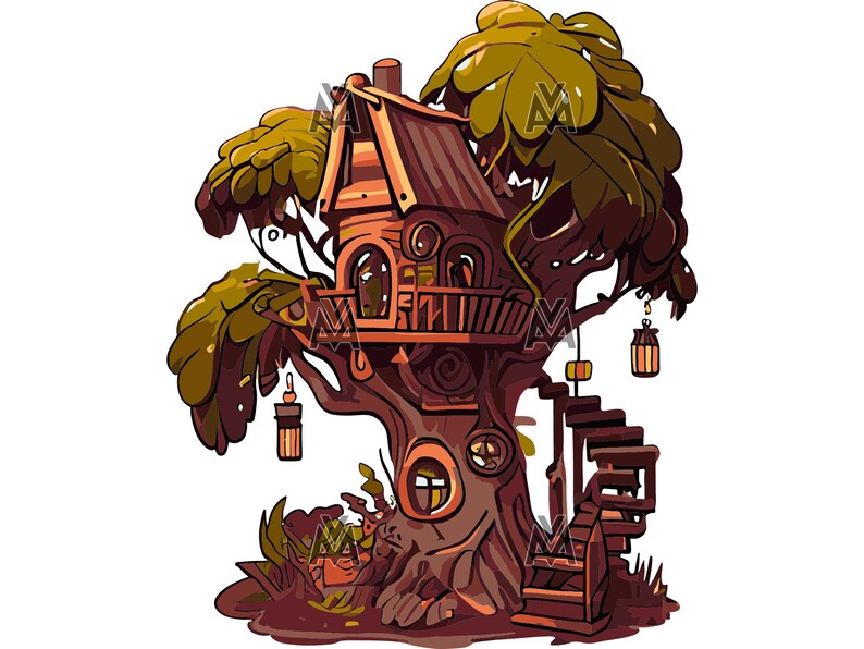 Treehouse SVG DTG Cartoon Style Scalable Vector Graphic - Etsy