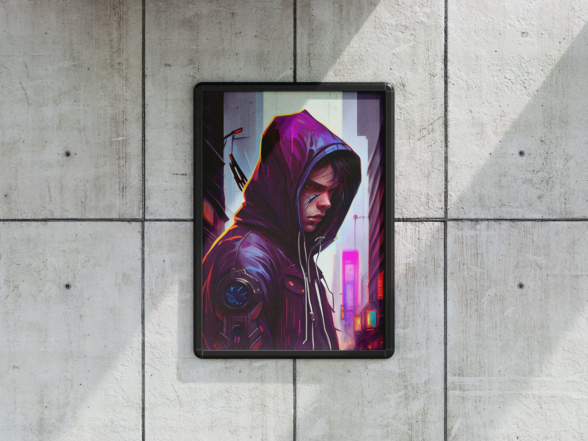 Cyberpunk Hacker Printable Poster Hacker Boy in Hoodie Dark City ...