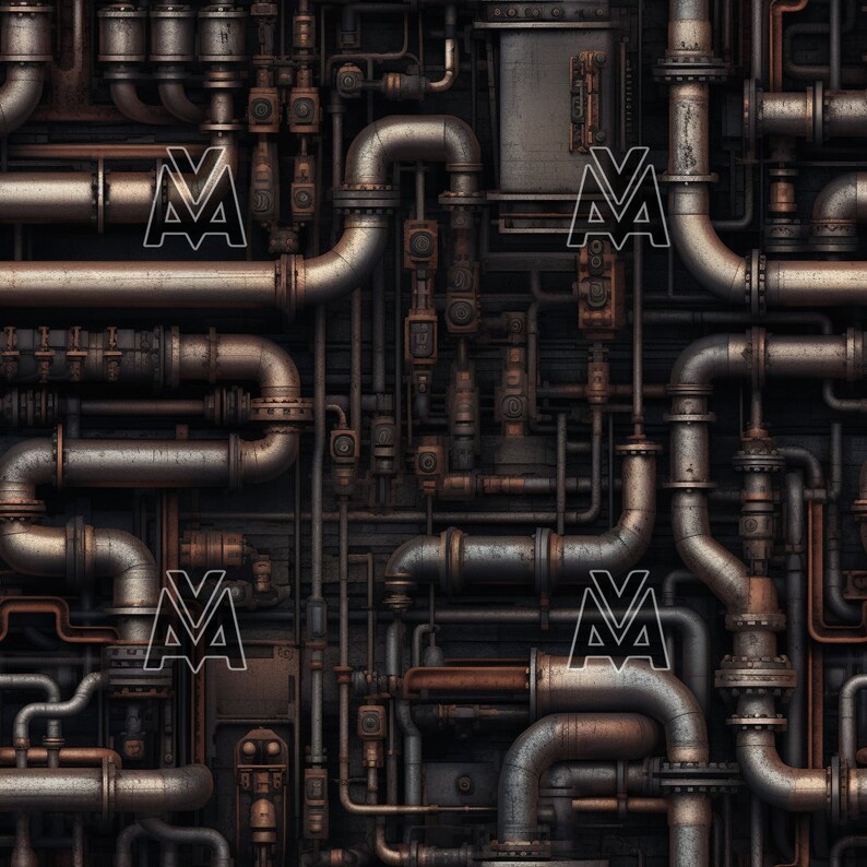 Metal Pipes Connectors Plumbing Copper Brass Steampunk Seamless Tiles ...