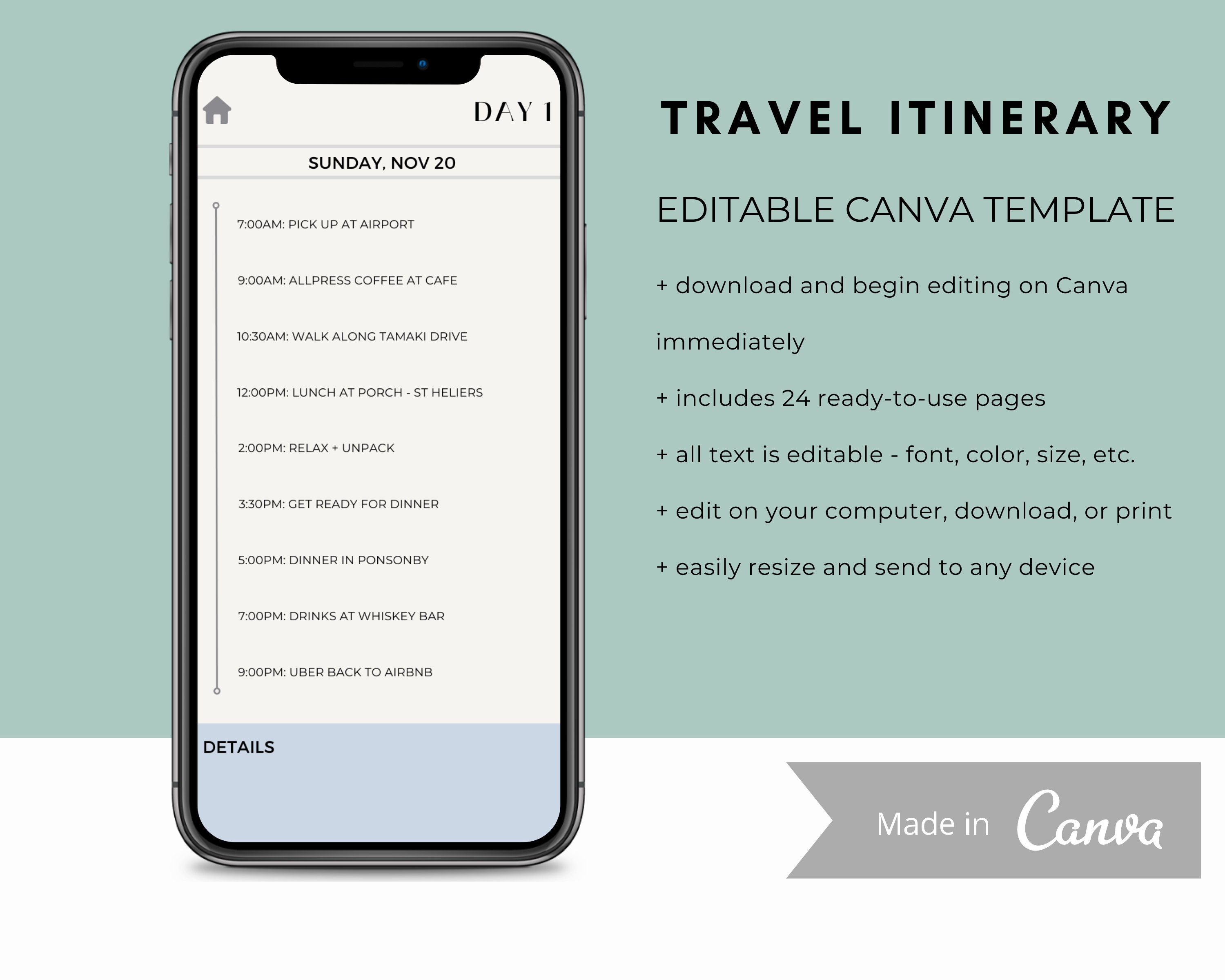Detailed Travel Itinerary Template, Digital Template Download, Fully ...