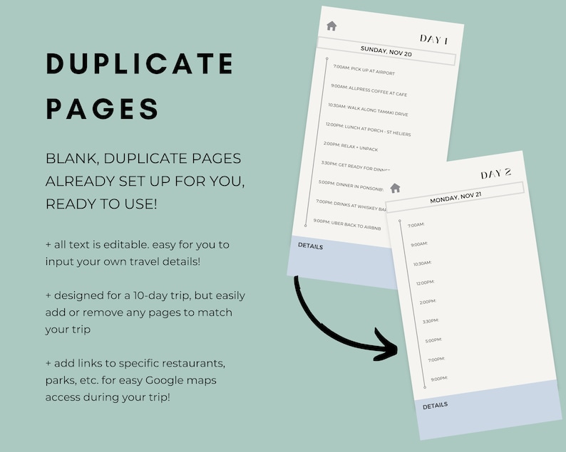 Detailed Travel Itinerary Template, Digital Template Download, Fully Customizable on Canva - Etsy