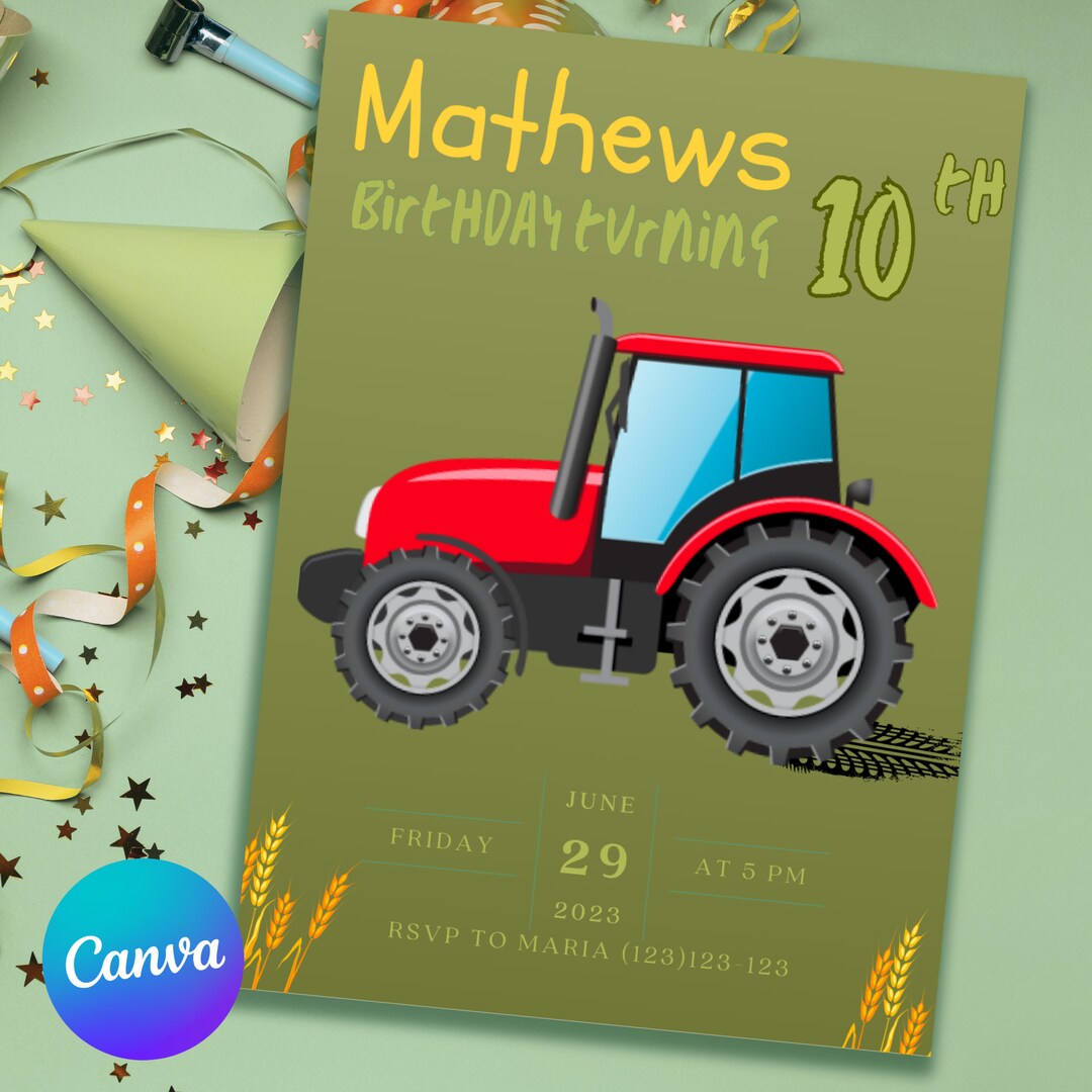 Tractor Invitation, Party Invitation, Tractor Party Decor, Farmer's ...