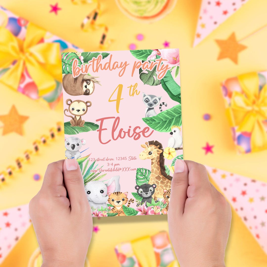 Tropical Summer Invite, Editable Birthday Invitation, Tropical Jungle ...