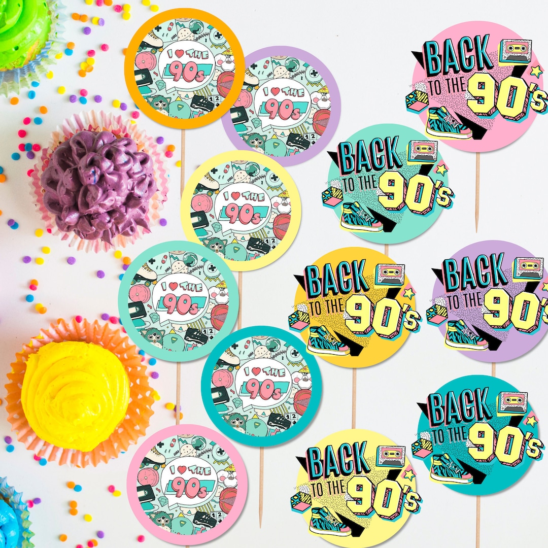 90s Theme Birthday Party Cupcake Toppers Are Instant Printable, Retro ...