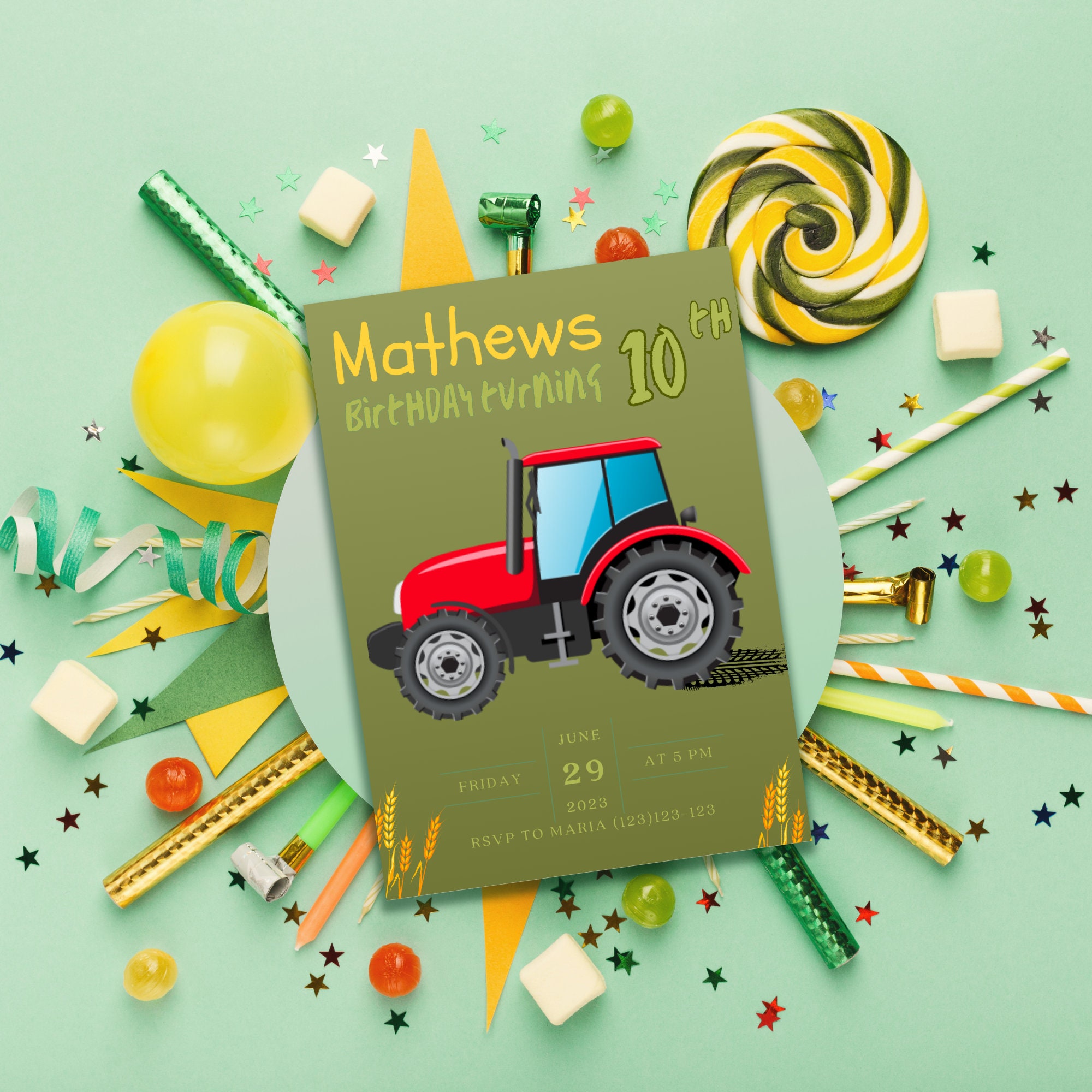 Tractor Invitation, Party Invitation, Tractor Party Decor, Farmer's ...