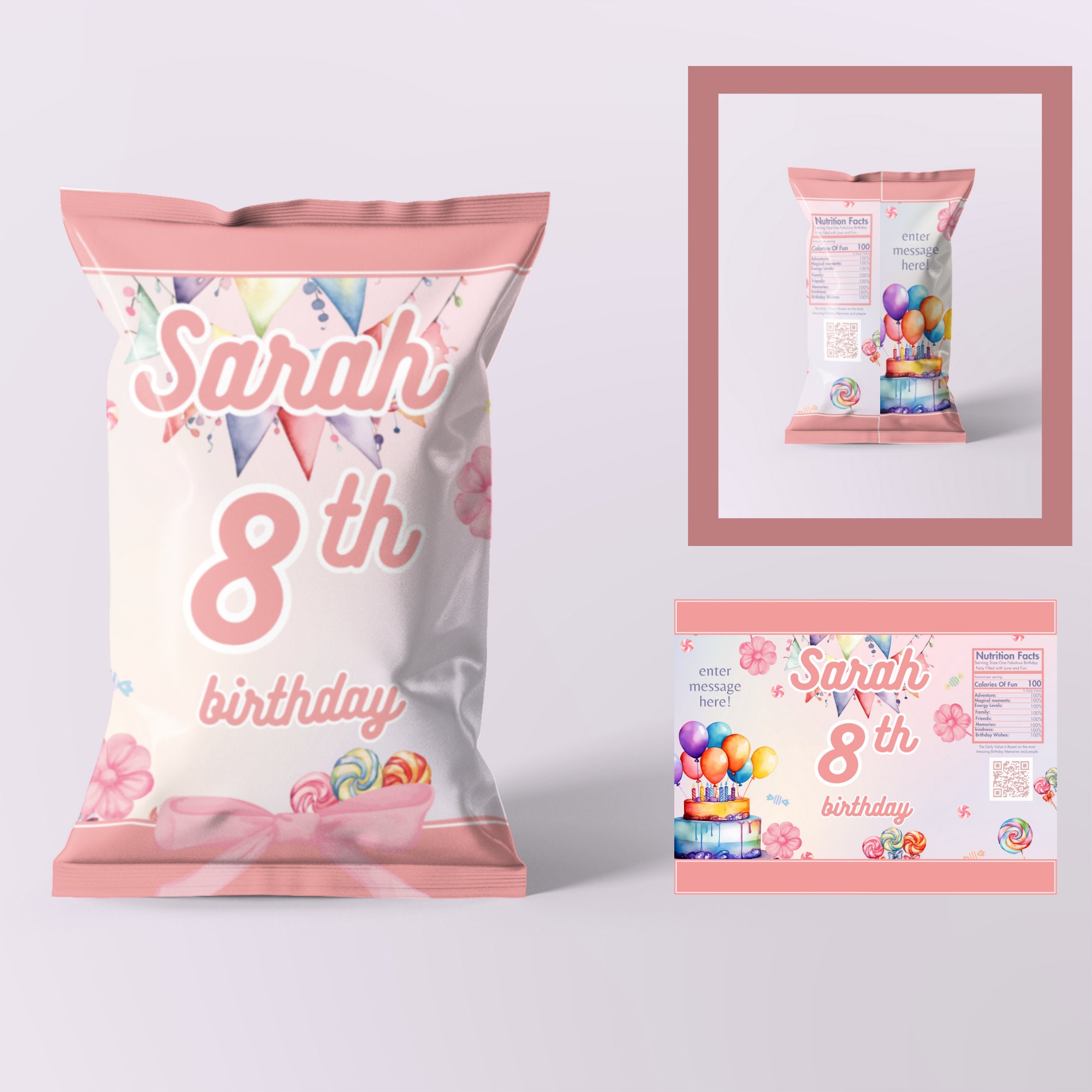 Pink Birthday Party Chip Bags for Girls - Download and Print to Use - Etsy