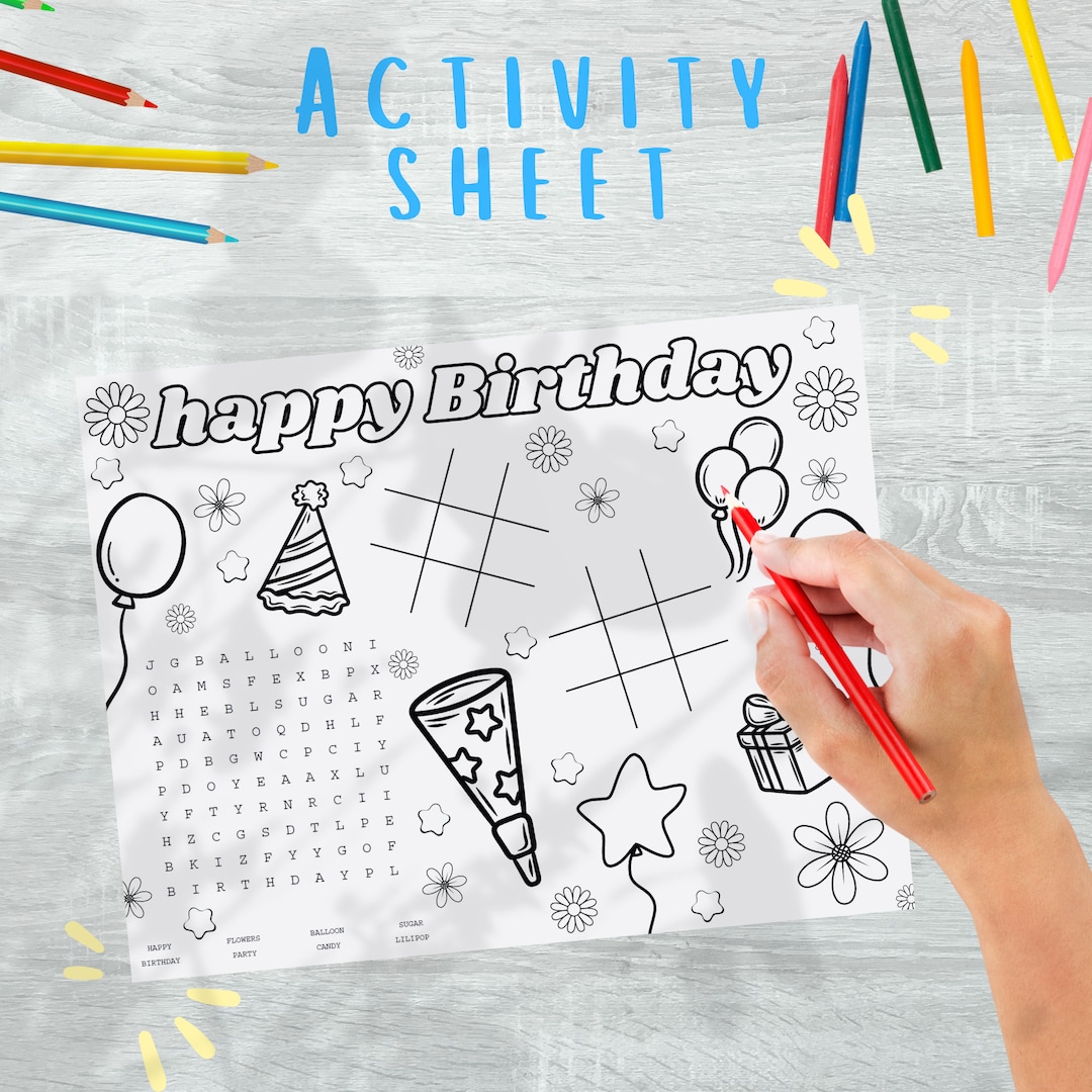 Fun Happy Birthday Word Search, Tic-tac-toe, and Colouring Activity ...