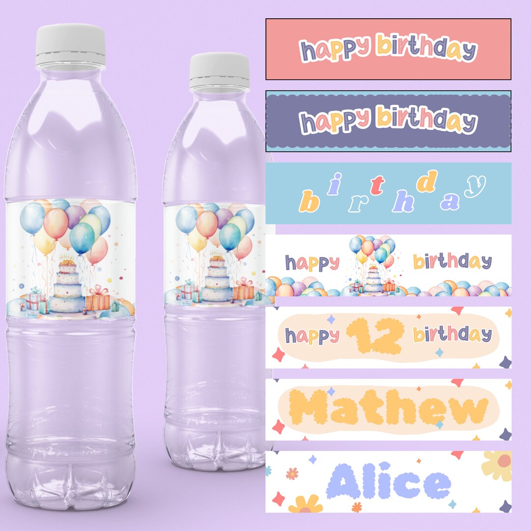 Digital Editable Water Bottle Label, Celebration Water Bottle Labels ...