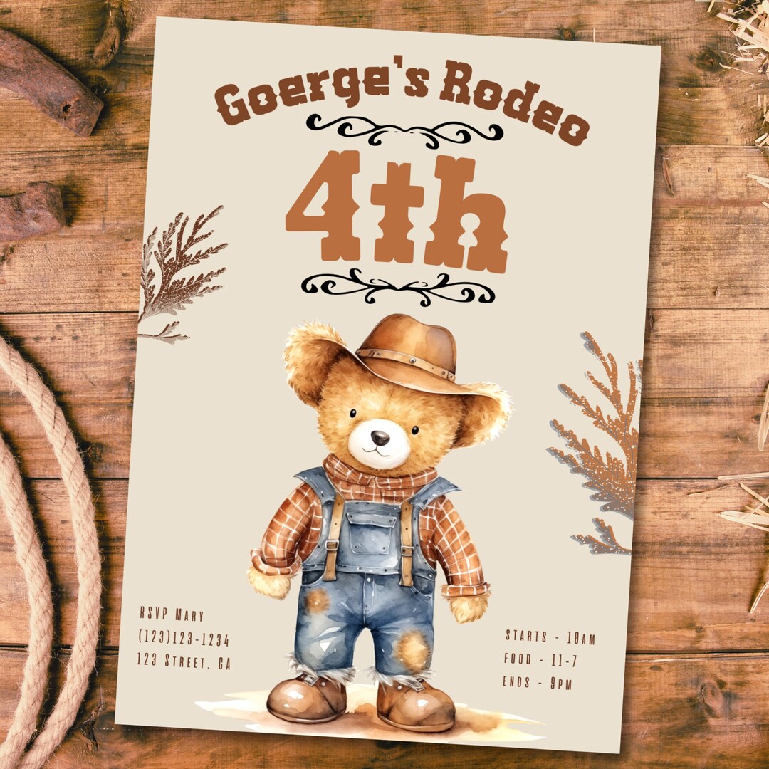 Wild West Invitation, Cowboy Invite, Cowbear Invitation, Western ...