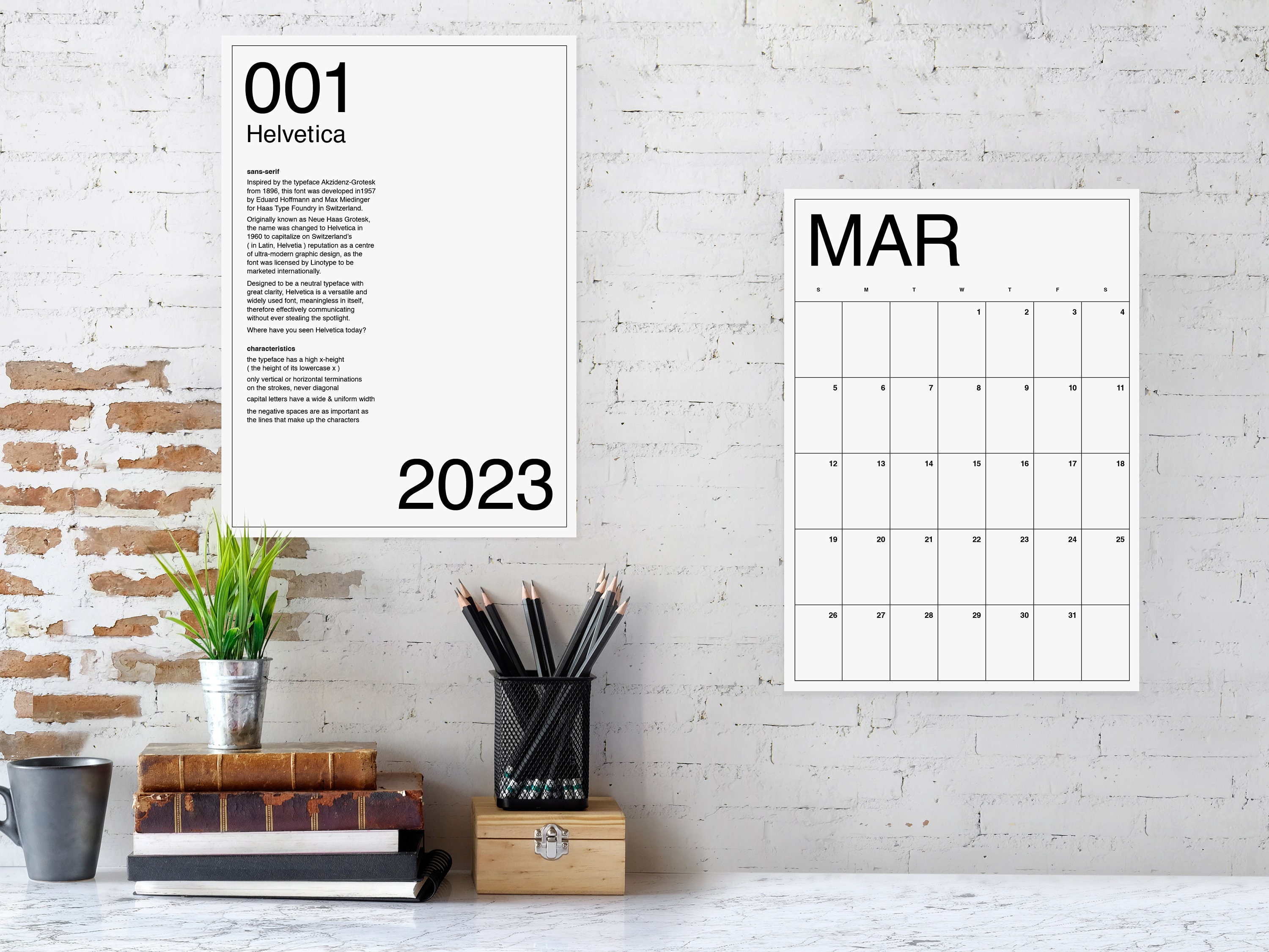 2023 Calendar Printable, Monthly, Wall, Desk, 001 Helvetica, Minimalist ...