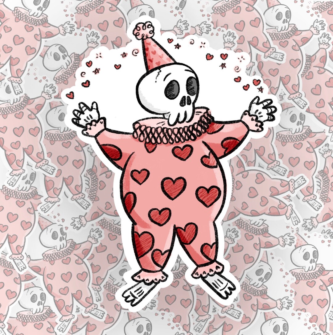 Cute Heart Skeleton Clown - A Vinyl Sticker - Etsy