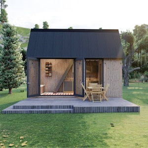 Tiny House Plans 20x8, Small Cabin Floor Plans With Loft. Airbnb House ...