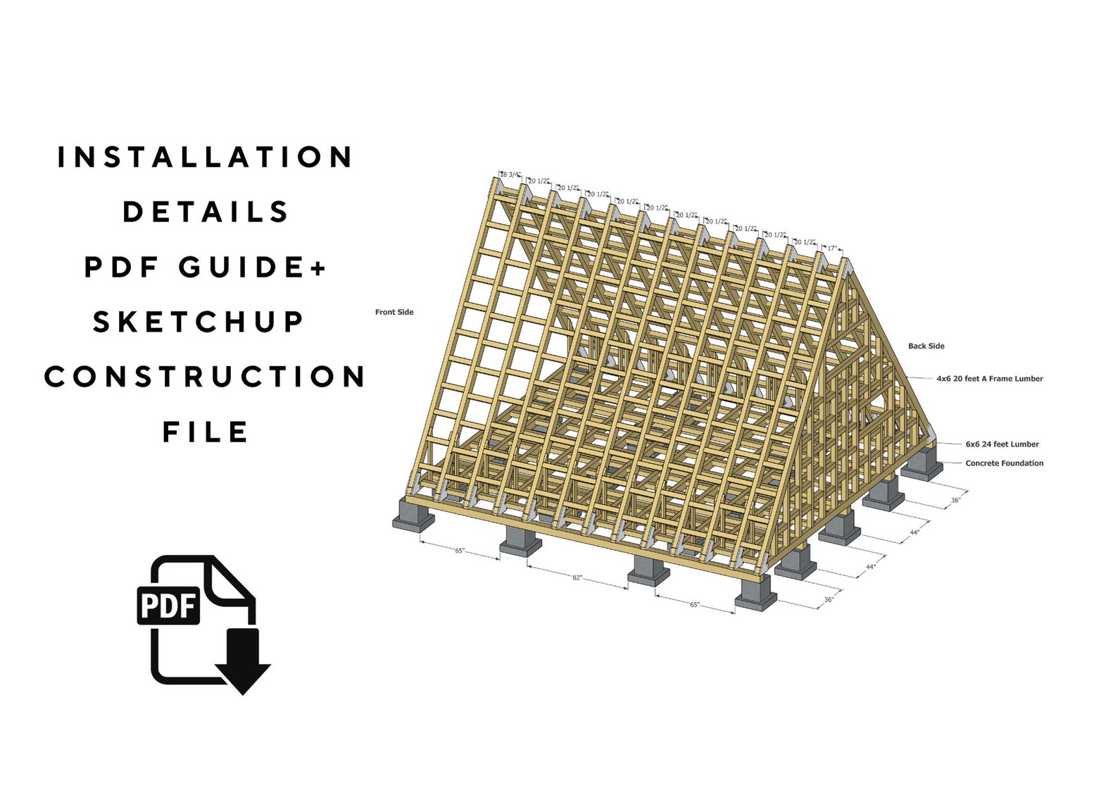 A Frame House + Structural 3D Model Sketch-up , Modern A Frame House Plan, 22'x24' Cabin, Floor ...