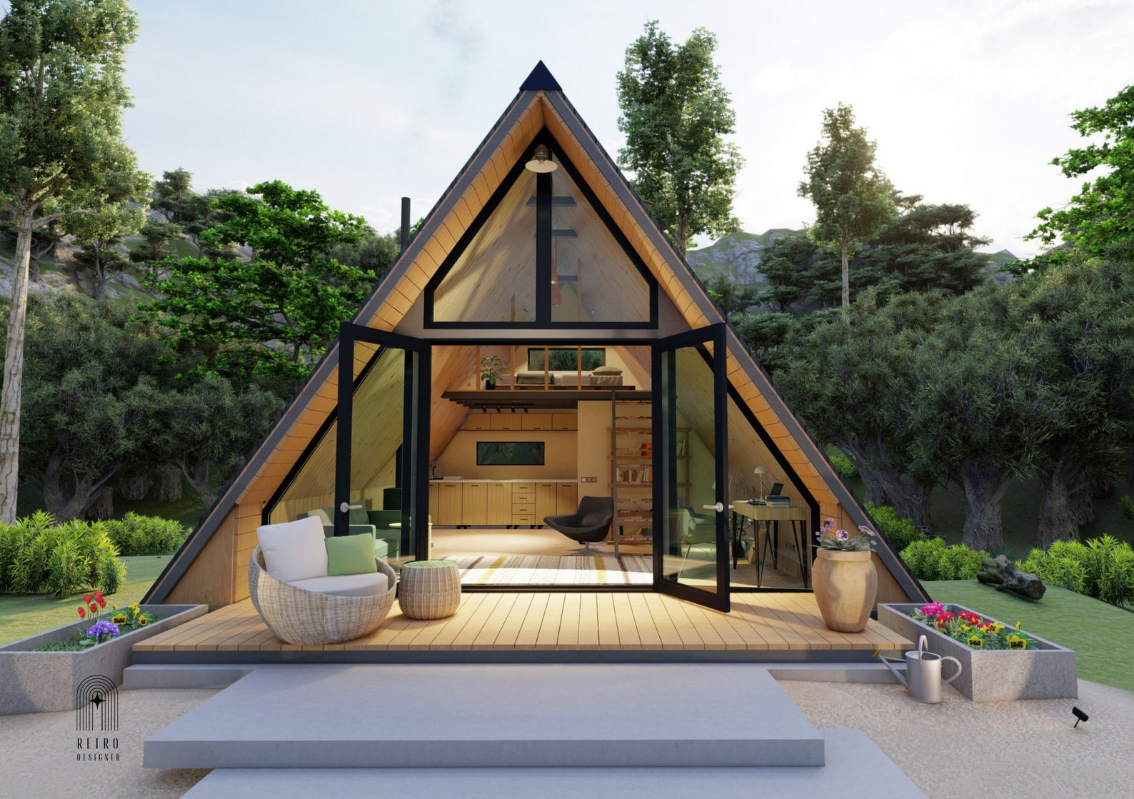 A Frame House + Structural 3D Model Sketch-up , Modern A Frame House ...