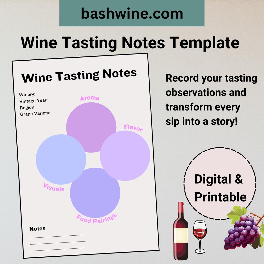 Wine Tasting Notes Template – Record Your Wine Observations | Digital ...