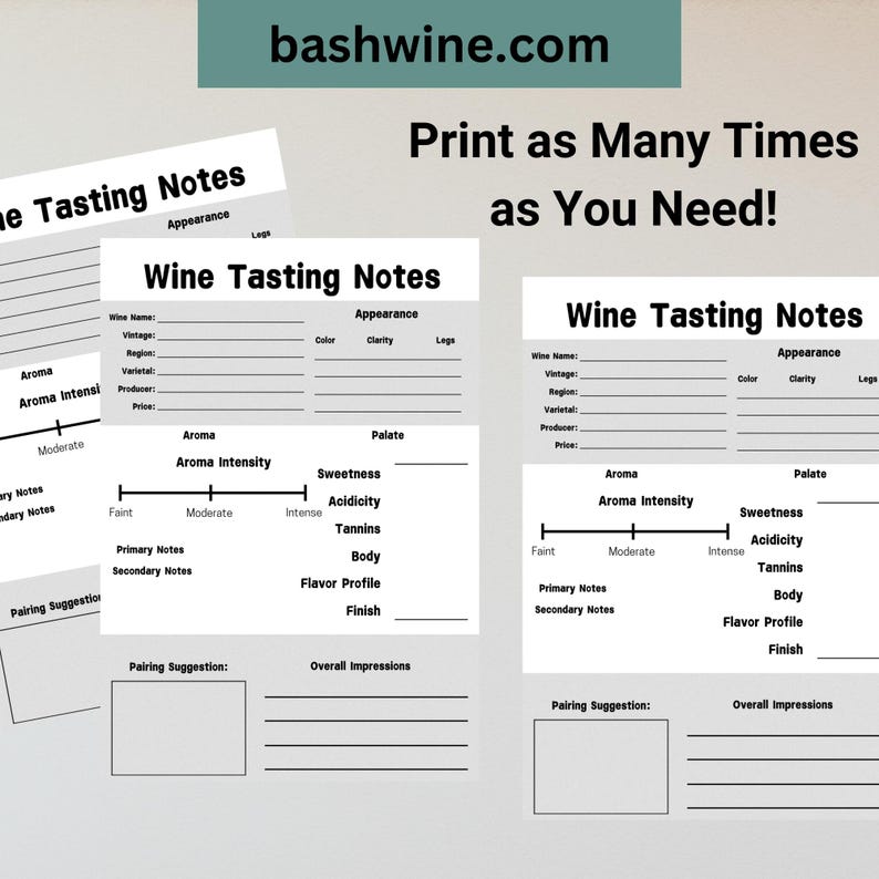 Wine Tasting Notes Template | Printable Digital PDF for Wine ...