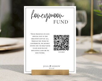 Honeymoon Fund Sign, Honeymoon QR Code Sign, Honeymoon Fund Card ...
