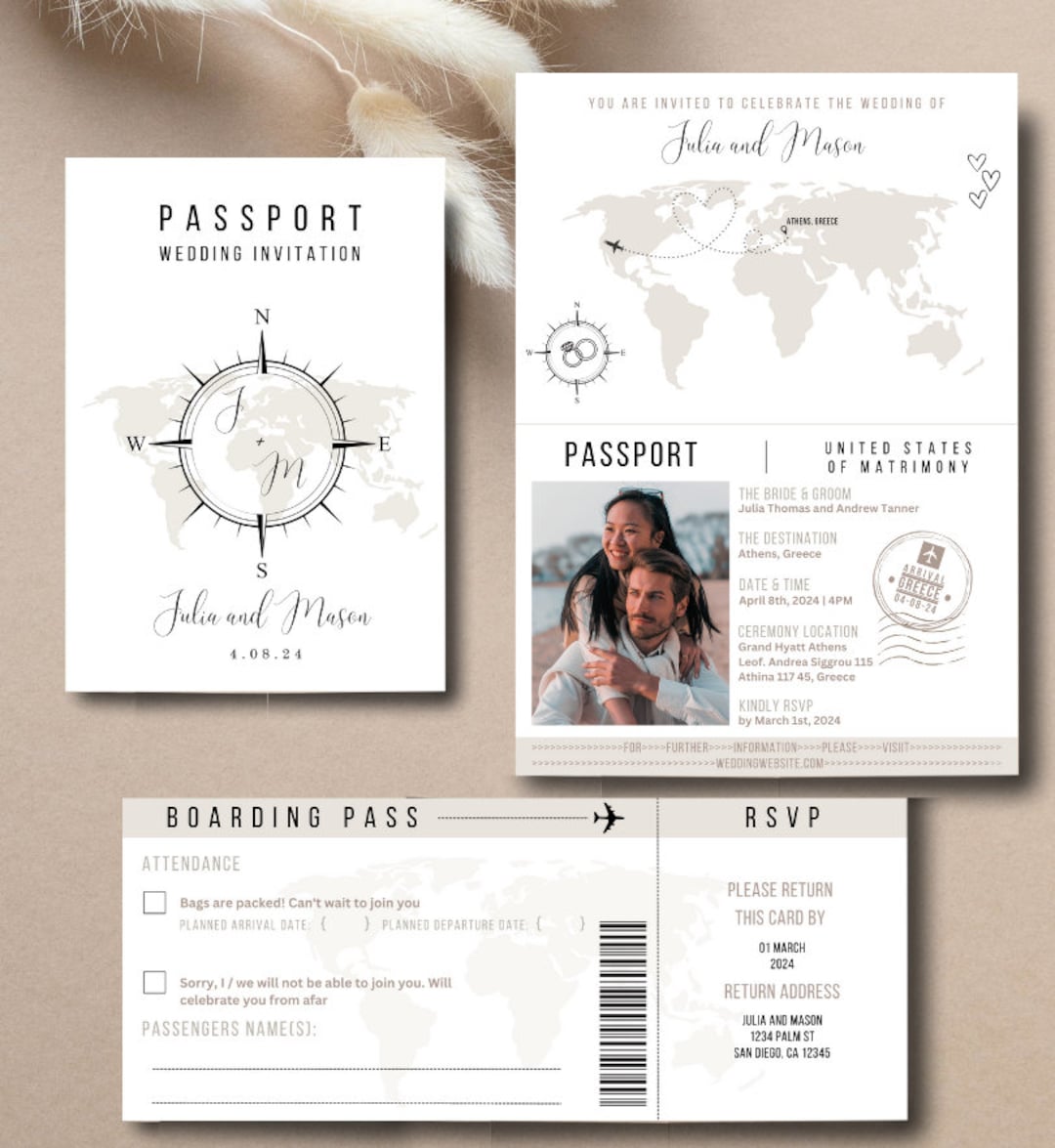 Passport Invitation Template, Destination Wedding Invitation, Printable ...