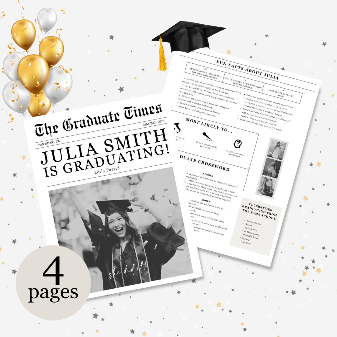 Graduation Newspaper Template Graduation Gifts Graduation Party ...