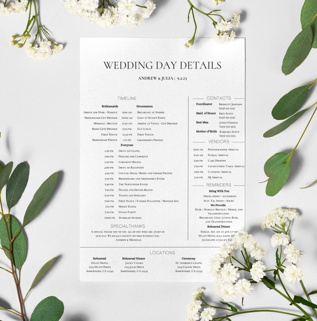 Wedding Timeline Template, Wedding Day Timeline, Wedding Itinerary ...