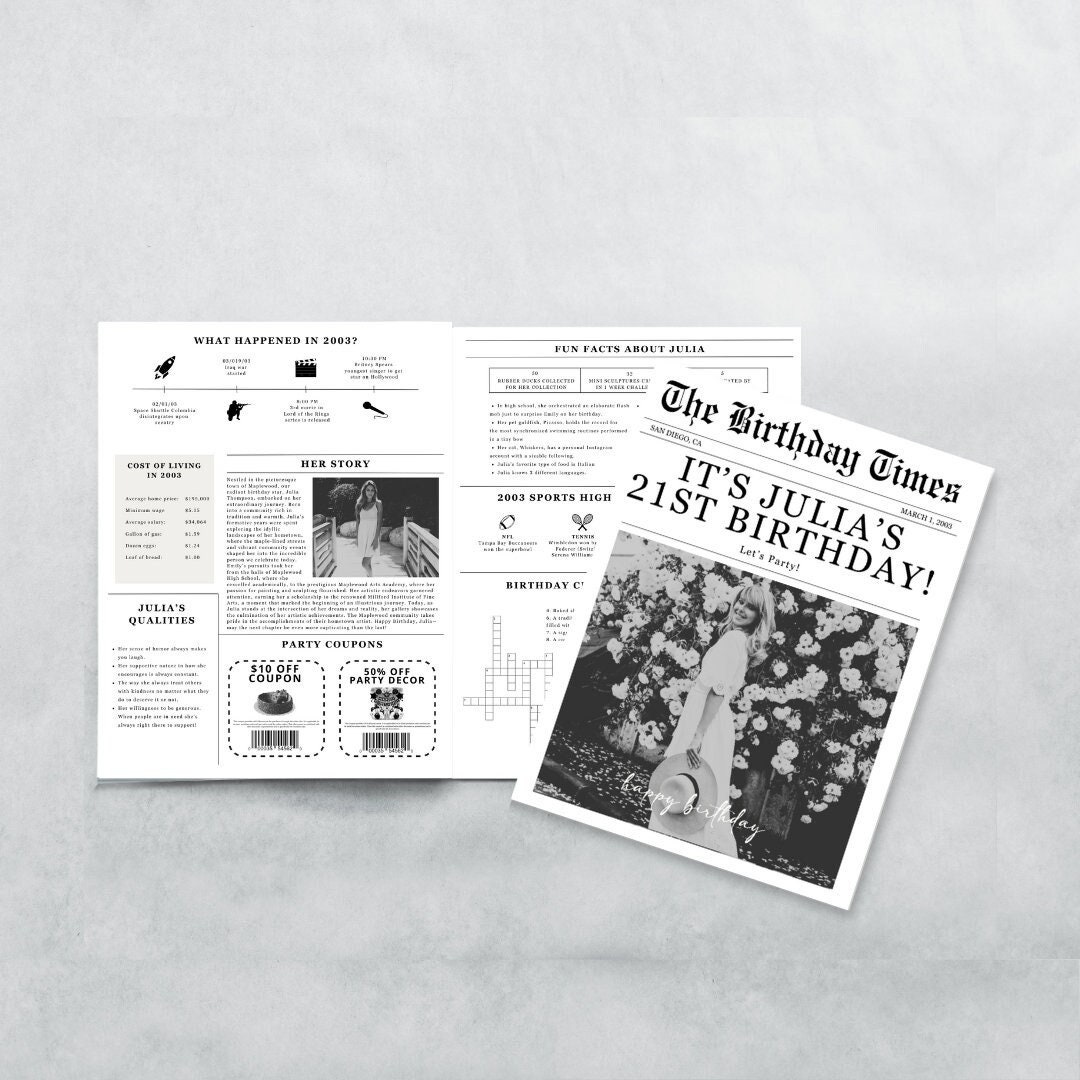 Foldable Birthday Newspaper Template, Printable Birthday Invitation ...