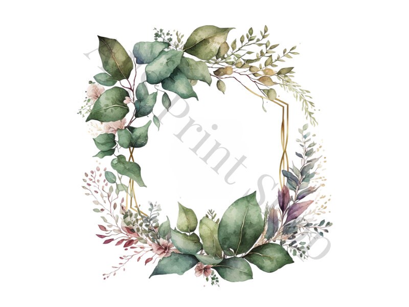 Greenery Watercolor Frames Botanical Foliage Clipart Save the - Etsy