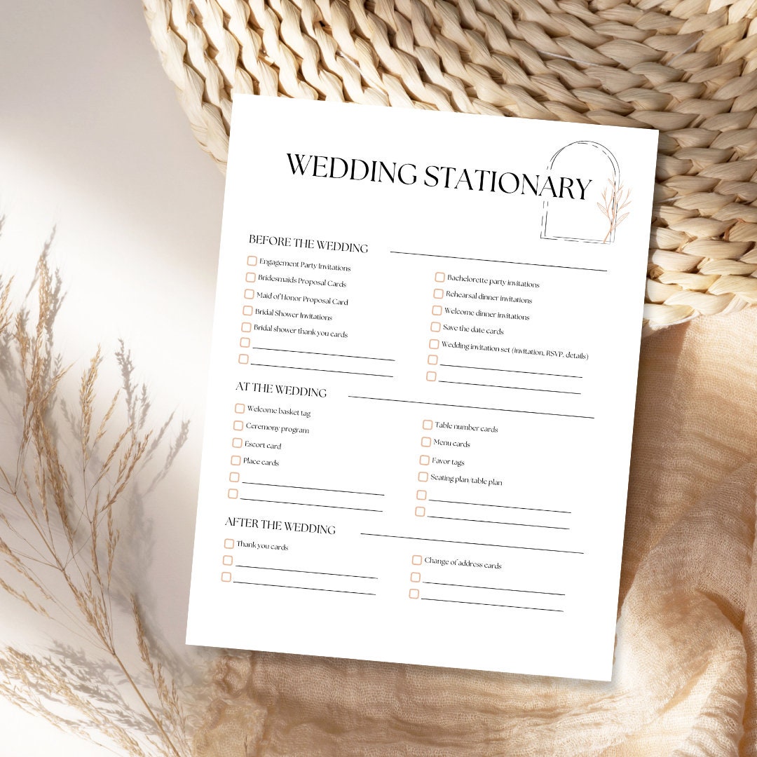 Wedding Stationary Checklist, Printable Wedding Checklist Template ...