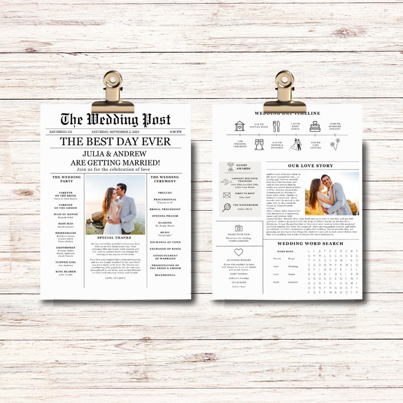 Newspaper Wedding Program Template Editable Wedding Newspaper - Etsy