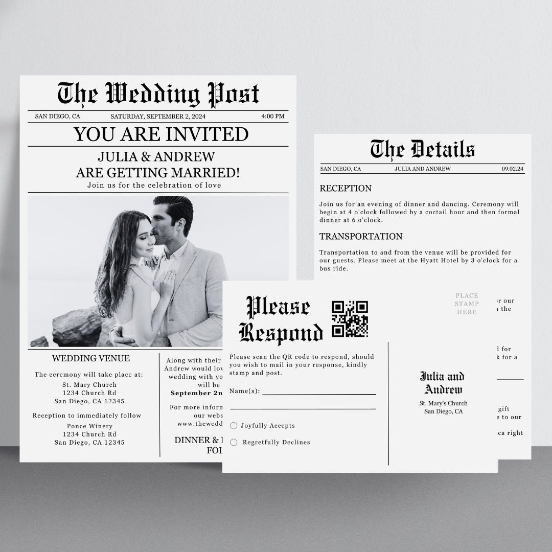 Wedding Newspaper Invitation Template, Editable Unique Wedding ...