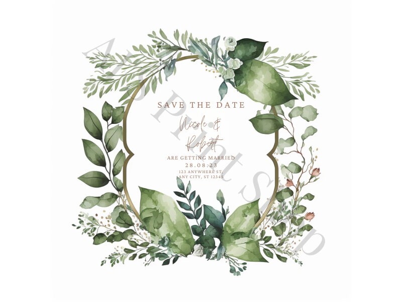 Greenery Watercolor Frames Botanical Foliage Clipart Save the - Etsy