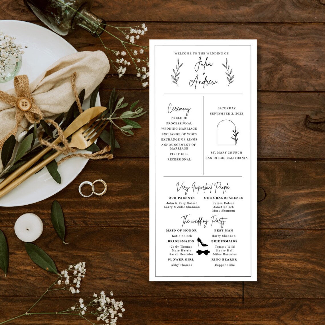 Editable Wedding Program Template Modern Ceremony Program - Etsy Canada