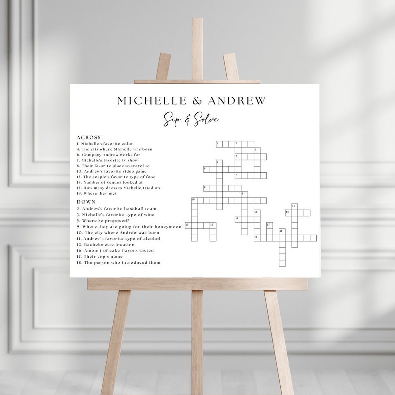 Custom Wedding Crossword Puzzle Template Personalized Sip and - Etsy