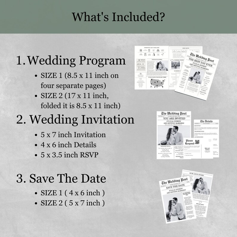 Newspaper Wedding Template Bundle , Editable Wedding Newspaper Program ...