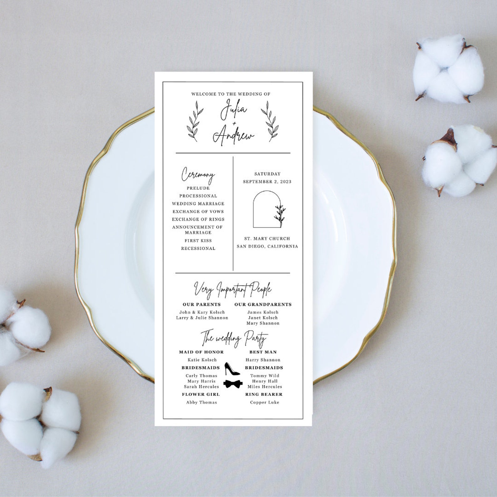 Editable Wedding Program Template Modern Ceremony Program - Etsy Canada
