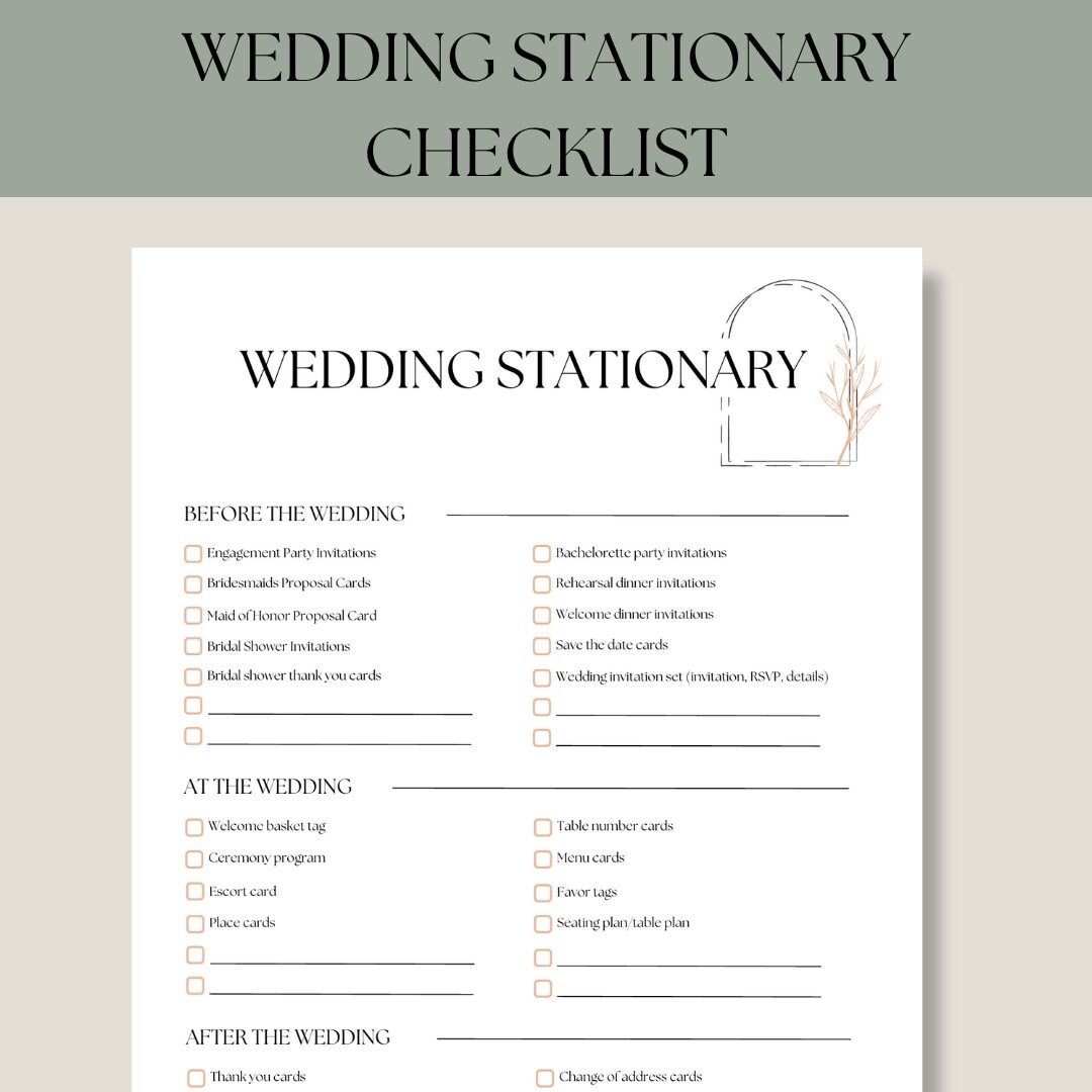 Wedding Stationary Checklist, Printable Wedding Checklist Template ...