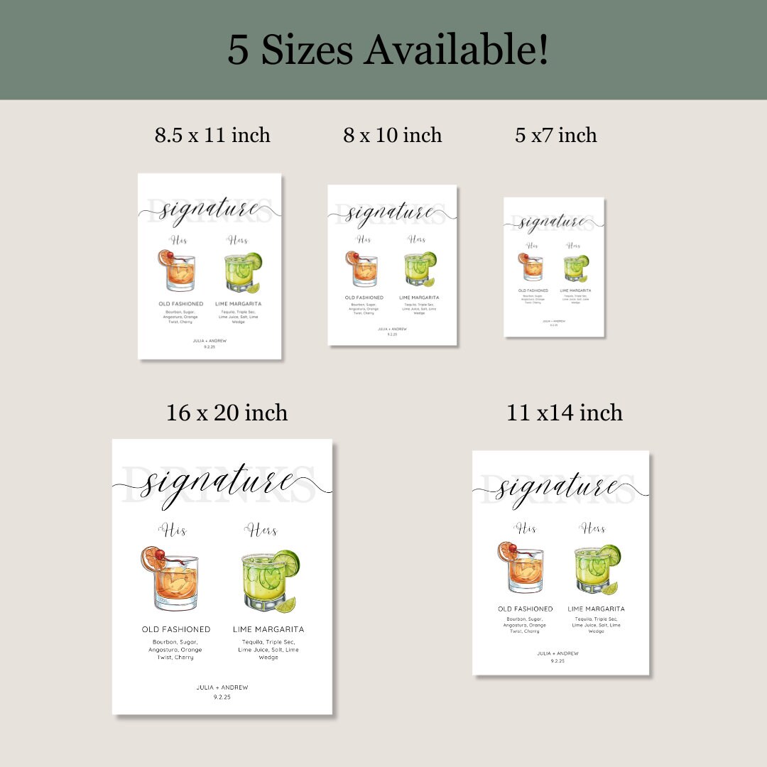Signature Drink Sign Signature Cocktail Sign Open Bar Menu - Etsy