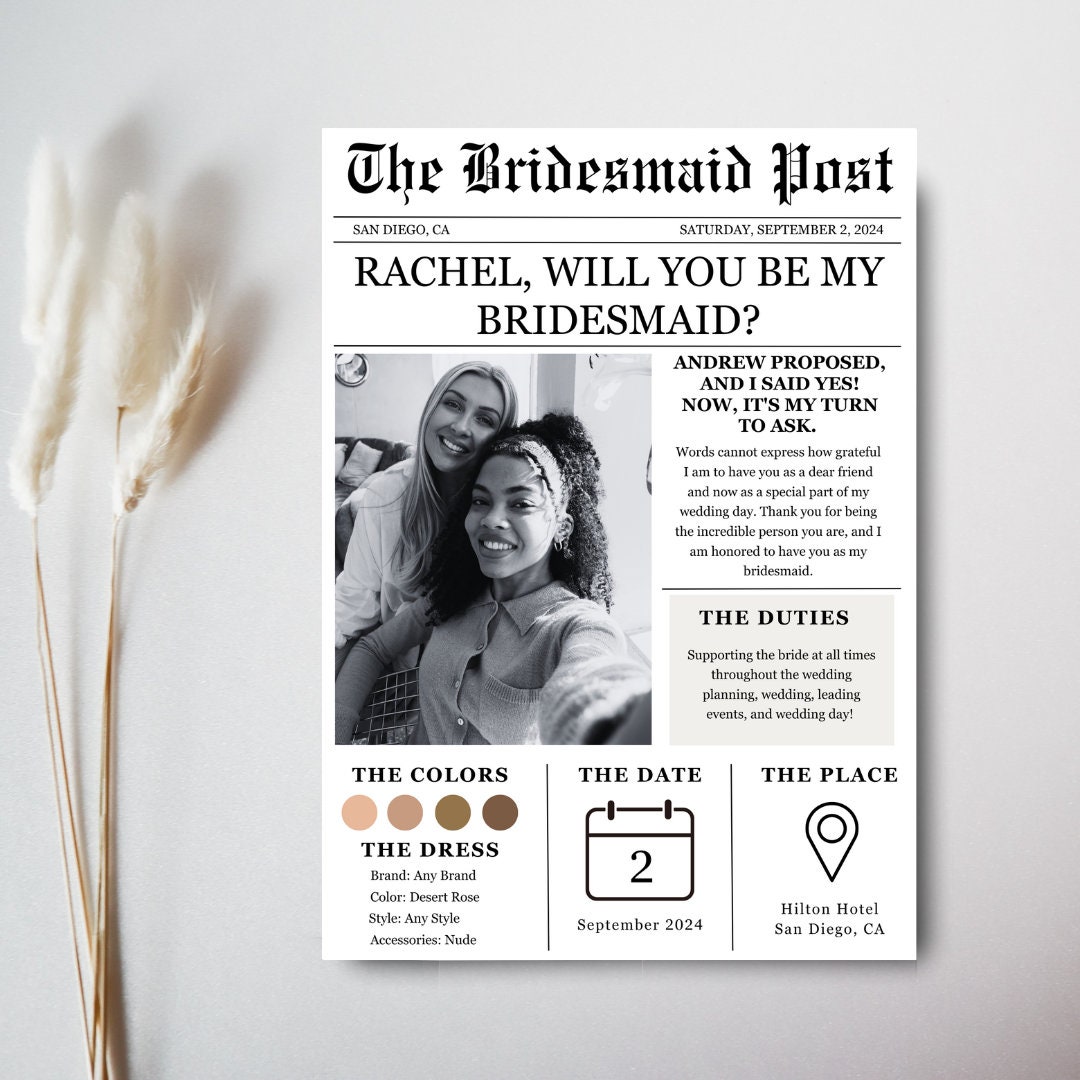 Wedding Newspaper Bridesmaid Proposal Card Will You Be My - Etsy
