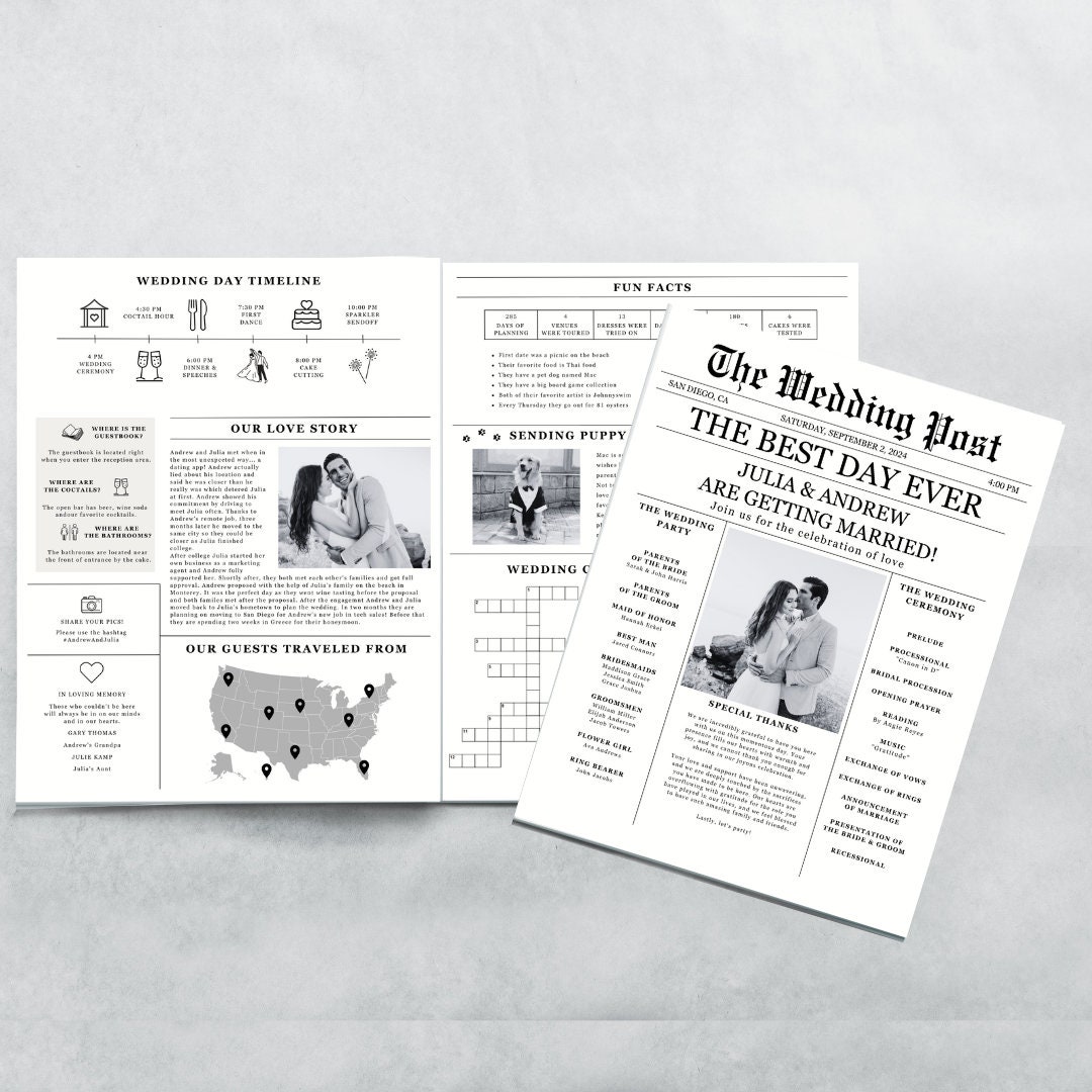 Newspaper Wedding Template Bundle Editable Wedding Newspaper - Etsy