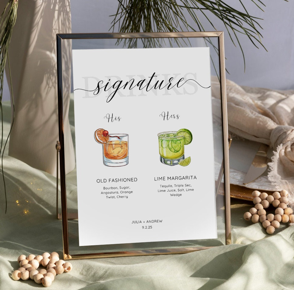 Signature Drink Sign Signature Cocktail Sign Open Bar Menu - Etsy