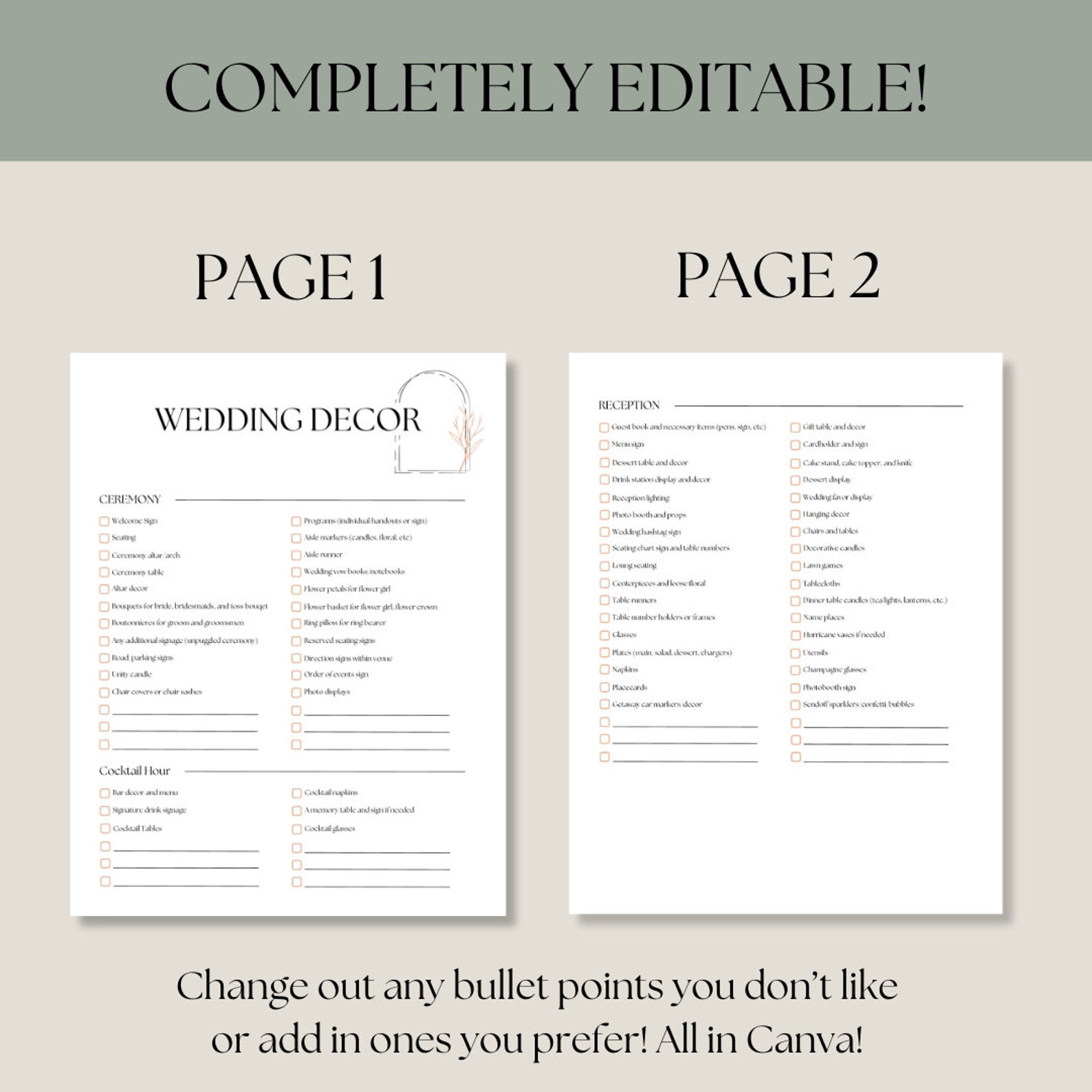 Wedding Decor Checklist, Printable Wedding Checklist Template, Wedding ...