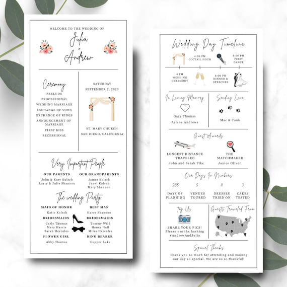 Editable Programs Templates Wedding Day
