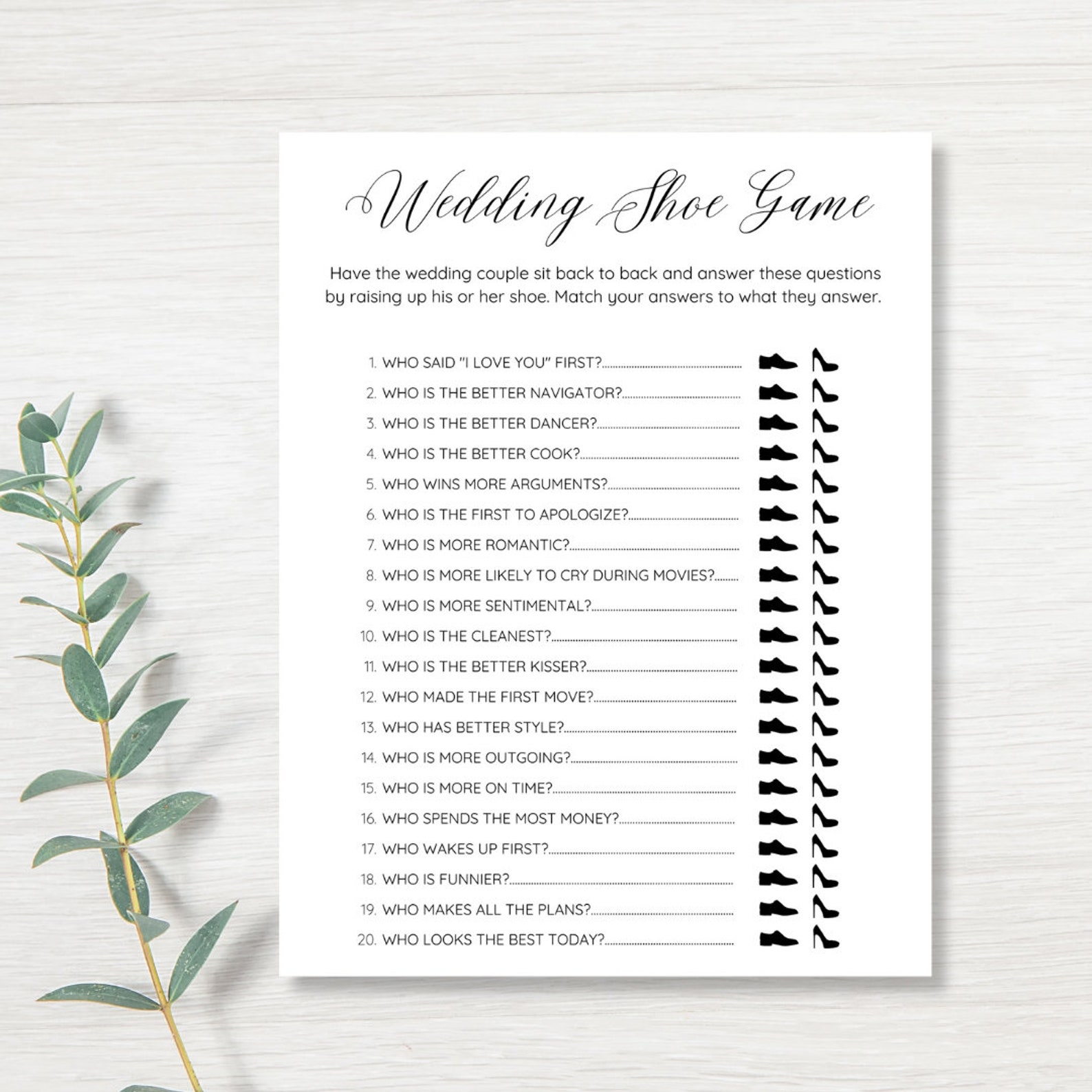 Wedding Shoe Game Template Bridal Shower Games Engagement - Etsy
