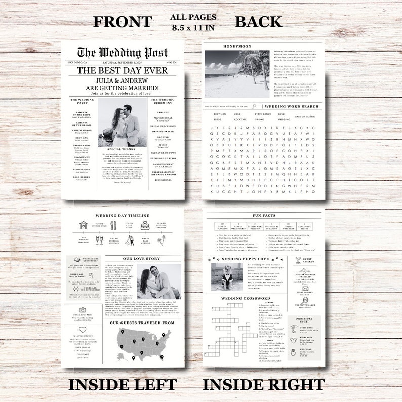 Newspaper Wedding Template Bundle Editable Wedding Newspaper - Etsy