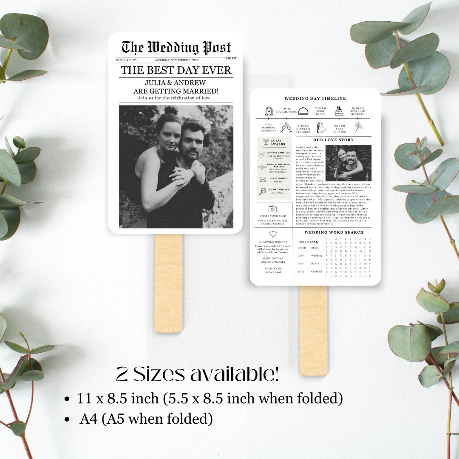 Newspaper Wedding Program Fan Template, Editable Wedding Newspaper ...